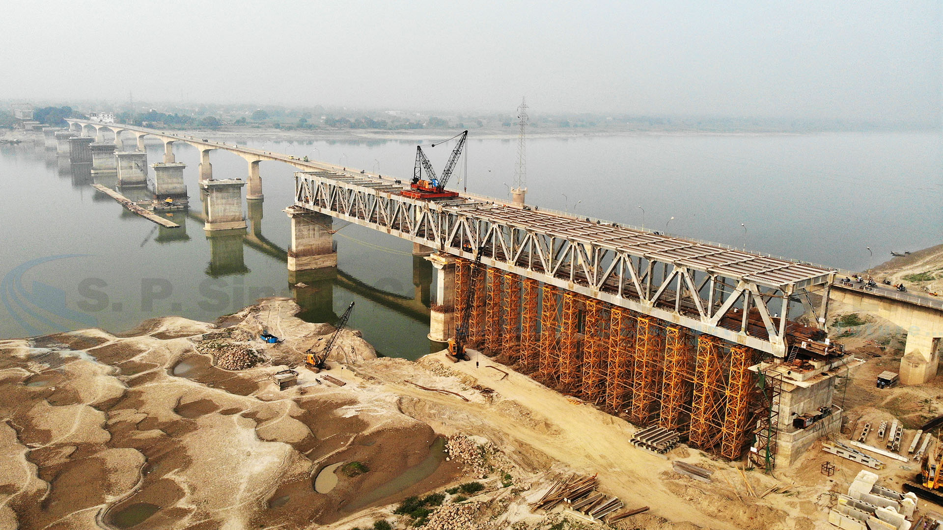 Rail cum Road Bridge across the Ganges between Ghazipur & Tarighat in ...